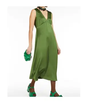 Max Mara Trumpet Satin V-neck Midi Dress