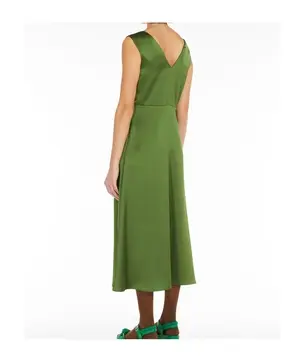Max Mara Trumpet Satin V-neck Midi Dress