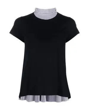 Sacai Stripe Detailed Pleated T-shirt