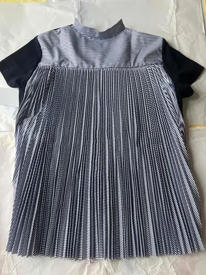 Sacai Stripe Detailed Pleated T-shirt