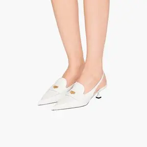 Miu Miu Leather Slingback Loafers With Embossed Logo