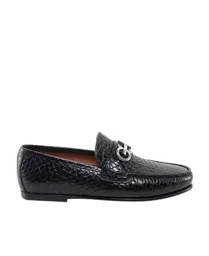 FERRAGAMO Embossed Slip-on Loafers With Horsebit Detail
