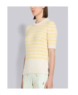 Thom Browne Striped Knit T-shirt With Button Side Slits