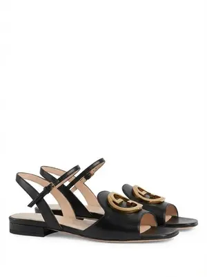 Gucci Logo Plaque Slingback Strap Sandals