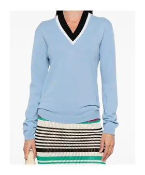 Marni V-neck Wool Sweater - Iris Blue
