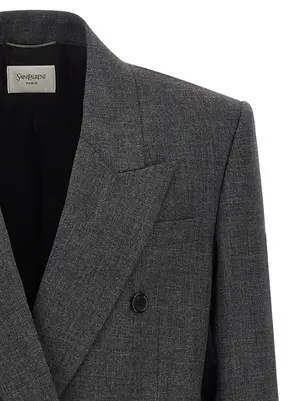 Saint Laurent Wool Double-breasted Peak Lapel Jacket - No