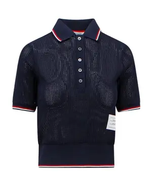 Thom Browne Signature Striped Detail Polo Shirt - Navy Blue