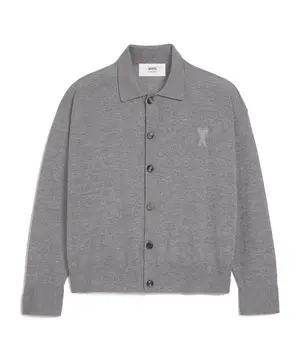 Ami Long-sleeved Button-up Cardigan With De Coeur Embroidery