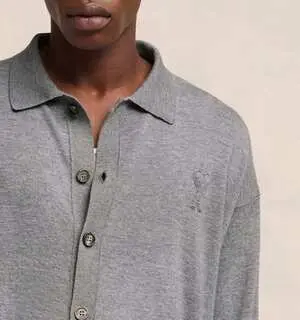 Ami Long-sleeved Button-up Cardigan With De Coeur Embroidery
