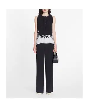 LANVIN Abstract Print Pleated Sleeveless Blouse - No