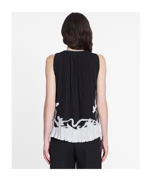 LANVIN Abstract Print Pleated Sleeveless Blouse - No