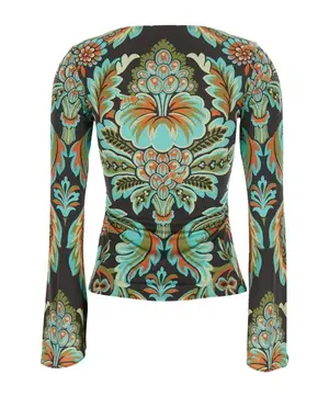 Etro Floral-print Bell-sleeve V-neck T-shirt