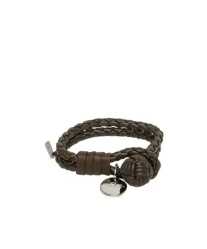 Bottega Veneta Woven Leather Bracelet With Logo Detail