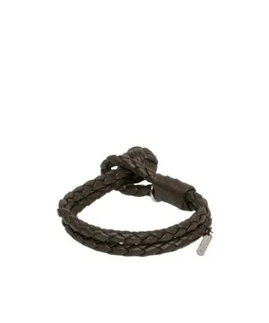 Bottega Veneta Woven Leather Bracelet With Logo Detail