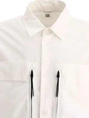 C.P. COMPANY Logo Embroidered Buttoned Poplin Overshirt