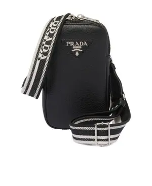 Prada Leather Mini-bag With Embroidered Shoulder Strap