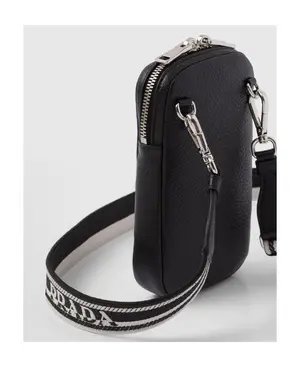 Prada Leather Mini-bag With Embroidered Shoulder Strap