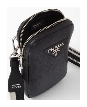 Prada Leather Mini-bag With Embroidered Shoulder Strap