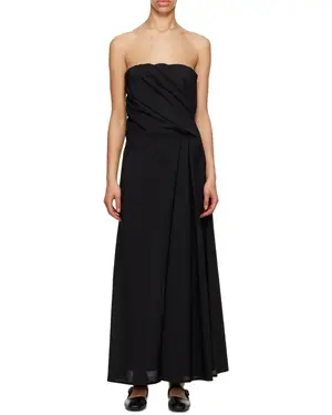 THE ROW Strapless Stretch Wool Dress With Front Twist Detail