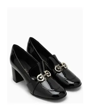 FERRAGAMO Patent Leather Horsebit High Heel Loafers - Black