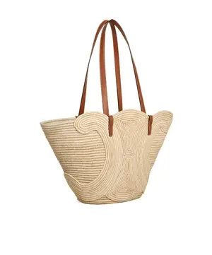 Celine Classic Panier Medium Braided Raffia And Calfskin Tote