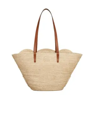 Celine Classic Panier Medium Braided Raffia And Calfskin Tote