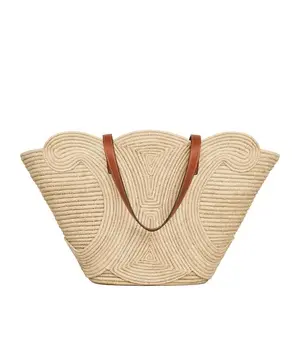 Celine Classic Panier Medium Braided Raffia And Calfskin Tote