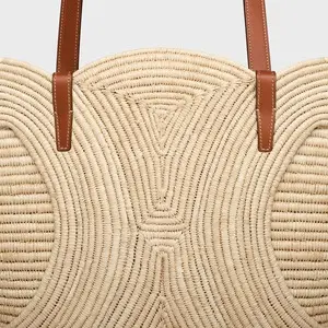 Celine Classic Panier Medium Braided Raffia And Calfskin Tote