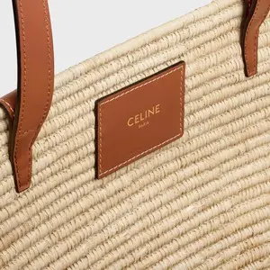 Celine Classic Panier Medium Braided Raffia And Calfskin Tote