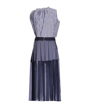 Sacai Sleeveless Striped Midi Dress With Belt - Black