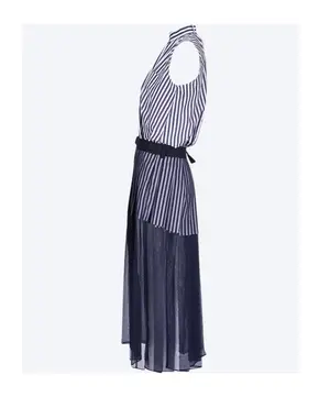 Sacai Sleeveless Striped Midi Dress With Belt