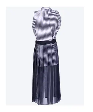 Sacai Sleeveless Striped Midi Dress With Belt