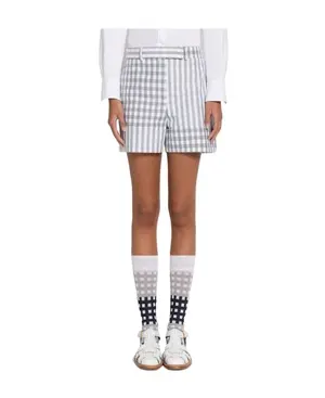 Thom Browne Gingham Check Tailored Shorts With Signature Stripe Detail