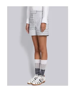 Thom Browne Gingham Check Tailored Shorts With Signature Stripe Detail