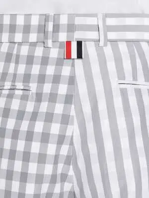 Thom Browne Gingham Check Tailored Shorts With Signature Stripe Detail