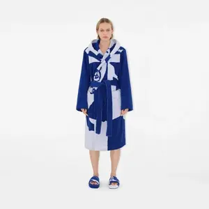 Burberry Cotton Terry Slides With Equestrian Knight Motif - Blue