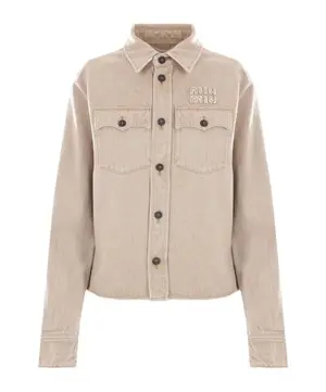 Miu Miu Miu Miu Denim Shirt With Logo Embellishment Beige