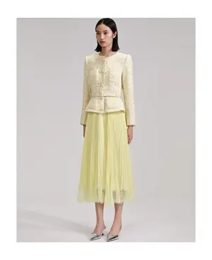 SELF-PORTRAIT Bouclé Chiffon Midi Dress