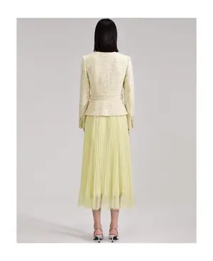 SELF-PORTRAIT Bouclé Chiffon Midi Dress