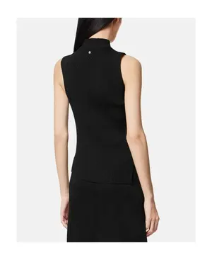 Versace Sleeveless Ribbed Knit Top With Asymmetrical Hem