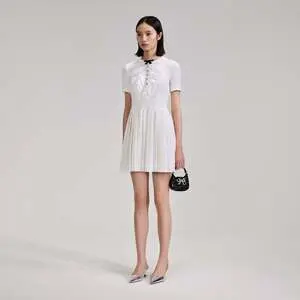 SELF-PORTRAIT Lace-collar Pleated Midi Dress