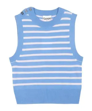 GANNI Striped Knitted Vest - Blue