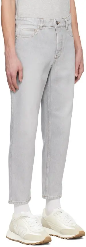 AMI Paris Straight Leg Jeans With Logo Patch - Gray