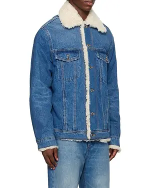 Ami Straight Hem Denim Jacket With Sherpa Lining