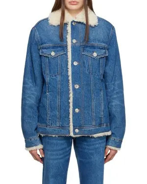 Ami Straight Hem Denim Jacket With Sherpa Lining