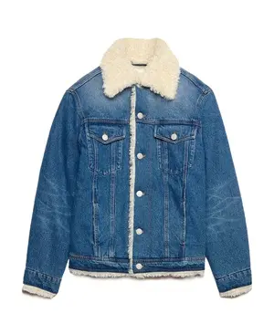 AMI Paris Straight Hem Denim Jacket With Sherpa Lining - Blue