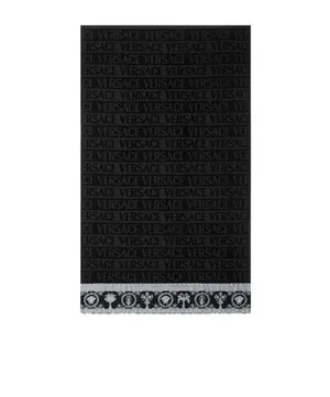 Versace Allover Logo Detailed Bath Towel - Black