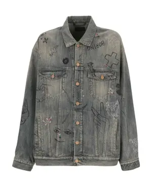 Balenciaga Graffiti Print Denim Jacket - Gray