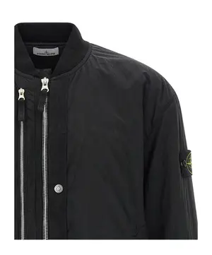 Stone Island Logo Patch Zipped Bomber Jacket - Black