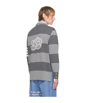 Thom Browne Striped Knit Sweater With Floral Back Detail
